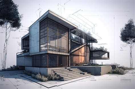 Premium Photo Architectural Project Sketch Generative Ai Modern Building Sketch