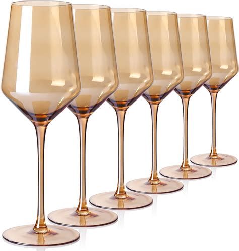 Comfit Colored Wine Glasses Set Of 6 15oz Hand Blown Red Wine Glass With Long Stem
