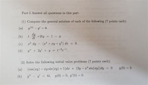 Solved Part I Answer All Questions In This Part Compute Chegg
