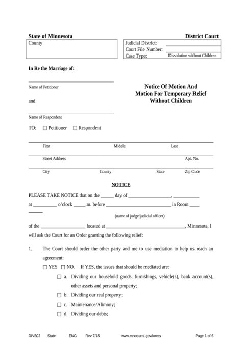 Pre Fill Notice Of Motion And Motion For Temporary Relief Without