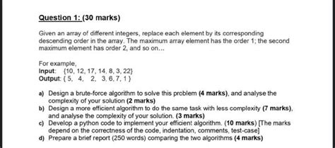 Solved Question 1 30 Marks Given An Array Of Different