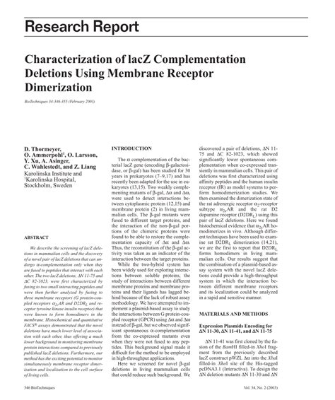 Pdf Characterization Of Lacz Complementation Deletions Using Membrane Receptor Dimerization