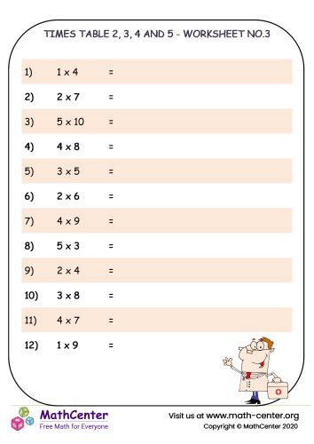 Times Table 2 3 4 And 5 Worksheet No3 Worksheets Math Center