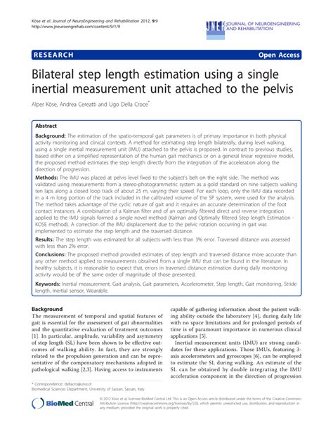 Pdf Bilateral Step Length Estimation Using A Single Inertial