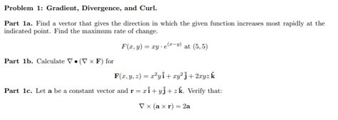 Solved Problem 1 Gradient Divergence And Curl Part 1a