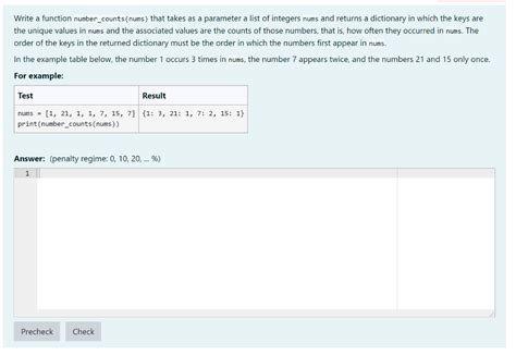 Solved Write A Function Numbercountsnums That Takes As A