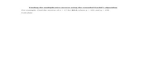 Download Pdf Multiplicative Inverse Using The Extended Euclids Algorithm