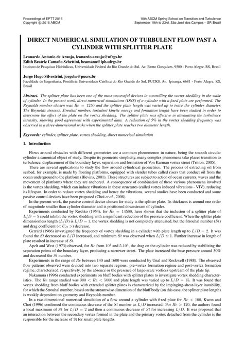 Pdf Direct Numerical Simulation Of Turbulent Flow Past A Cylinder With Splitter Plate