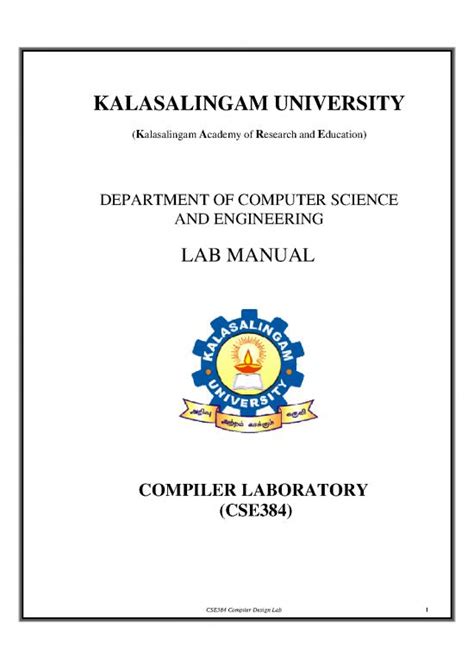 Compiler Design Lab Manual 189535 Cse384 Compiler Design Laboratory