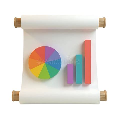 Colorful Data Charts On Scroll Vibrant Pie Bar Graphs White Stock
