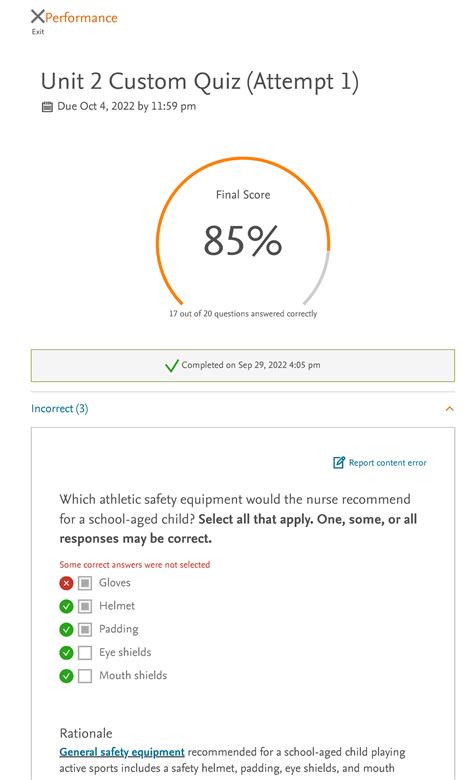 Elsevier Adaptive Quizzing Quiz Performance Exit Performance Unit 2 Custom Quiz Attempt 1