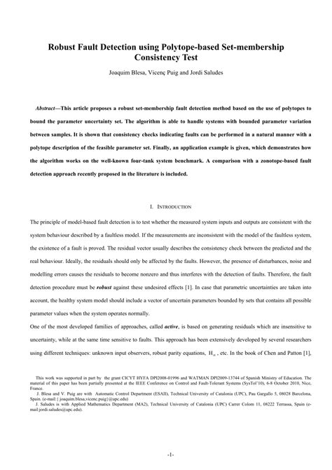 Pdf Robust Fault Detection Using Polytope Based Set Membership