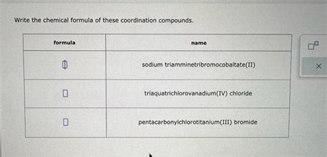 Write The Chemical Formula Of These Coordination