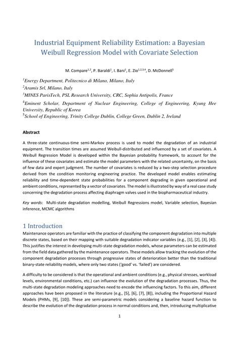 Pdf Industrial Equipment Reliability Estimation A Bayesian Weibull Regression Model With