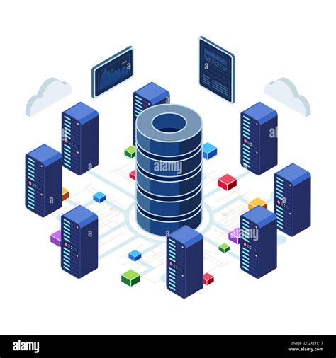 Flat 3d Isometric Data Center With Servers And Network Connection Big Data Analytics Concept