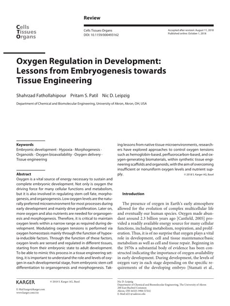 Pdf Oxygen Regulation In Development Lessons From Embryogenesis Towards Tissue Engineering