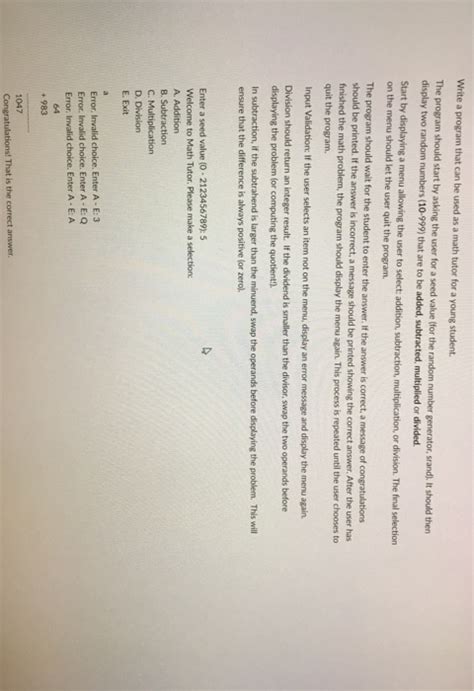 solved write a program that can be used as a math tutor for