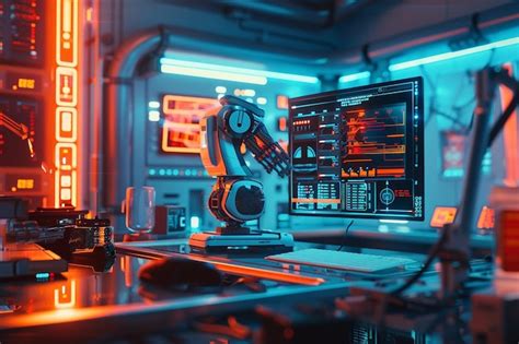 Premium Photo Aipowered Robot Analyzing Data Streams In A Futuri