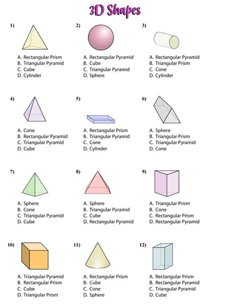 Identifying 3d Shapes Worksheet Math Patterns Printable Math Games