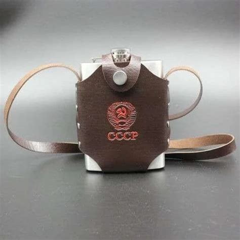 Hip Flask With Embossed Holster Russian Cccp Stainless Steel Khan American Tools