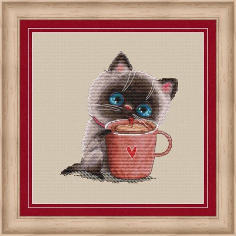 Схема вышивки - Котик и кофе