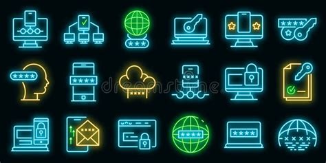 Multi Factor Authentication Icons Set Outline Style Stock Vector