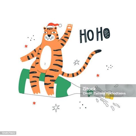 귀여운 손으로 그림 호랑이와 샴페인 병 호랑이의 해 중국 조디악 티셔츠 의류 카드 포스터에 적합합니다 흰색 배경 벡터 그림에서 격리 호랑이에 대한 스톡 벡터 아트 및 기타