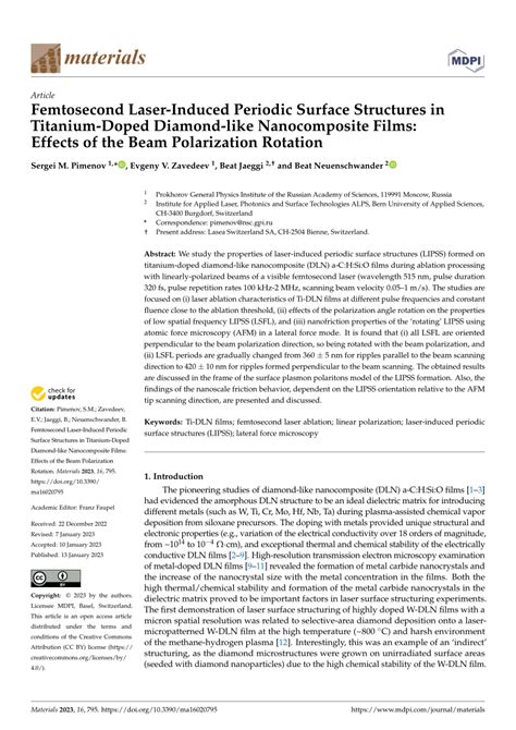 Pdf Femtosecond Laser Induced Periodic Surface Structures In Titanium