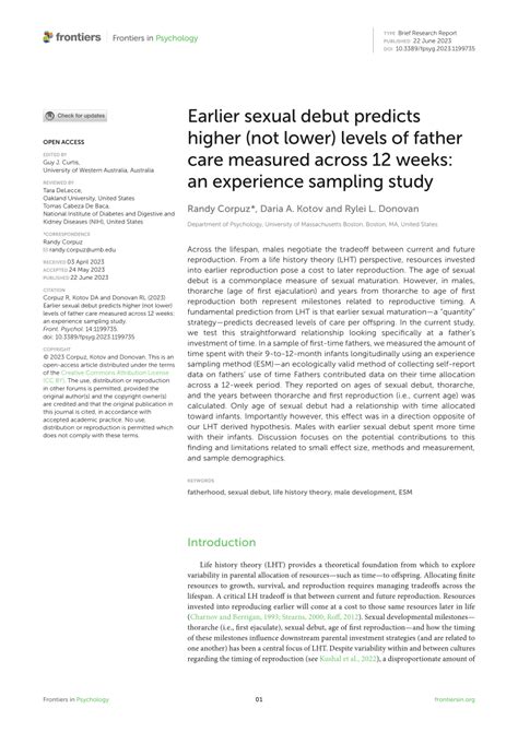 Pdf Earlier Sexual Debut Predicts Higher Not Lower Levels Of Father