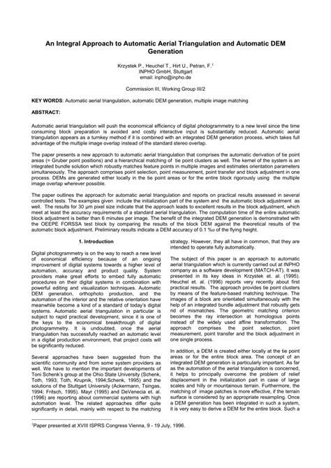 Pdf An Integral Approach To Automatic Aerial Triangulation And Automatic Dem Generation