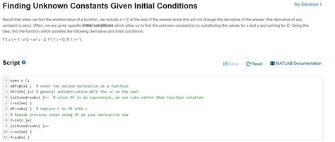 solved finding unknown constants given initial conditions my