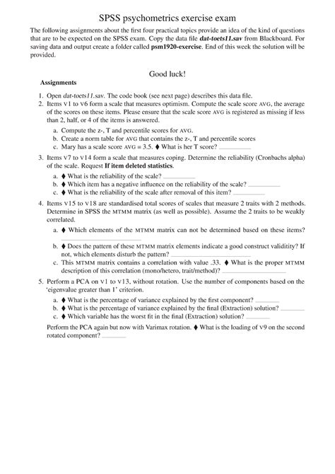 Spss Exam And Practice Exam With Answers Spss Psychometrics Exercise Exam The Following
