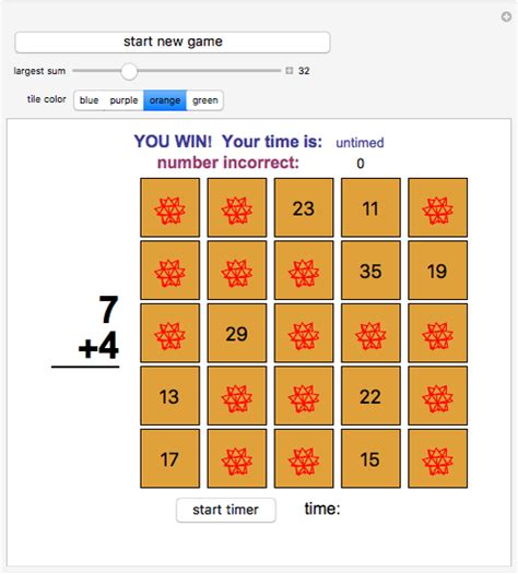 Addition Bingo Wolfram Demonstrations Project