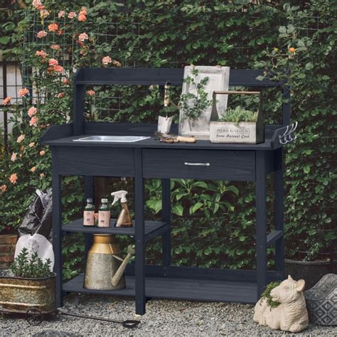 Unique Potting Bench With Sink Gray Outdoor Wooden Potting Bench