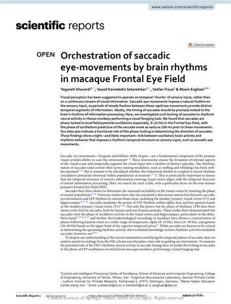 Pdf Orchestration Of Saccadic Eye Movements By Brain Rhythms In