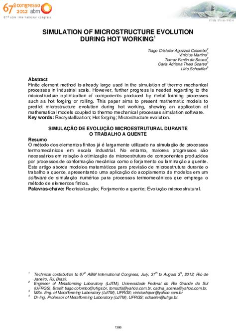 Pdf Simulation Of Microstructure Evolution During Hot Working 1