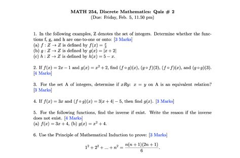 Solved Math 254 Discrete Mathematics Quiz 2 Due