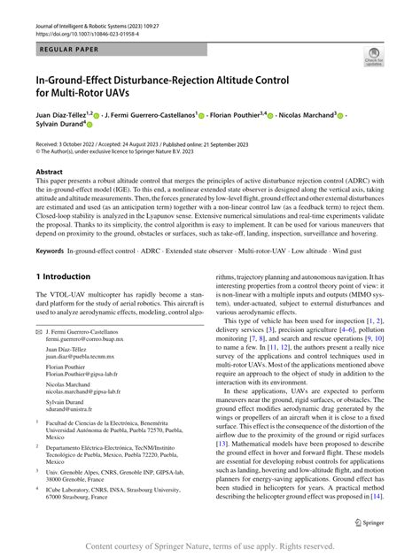 In Ground Effect Disturbance Rejection Altitude Control For Multi Rotor Uavs Request Pdf