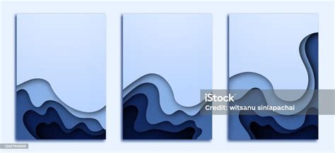 파란색 종이 컷 3d 추상적 인 배경은 최소한의 스타일 배너 수직 A4 크기 0명에 대한 스톡 벡터 아트 및 기타 이미지 0