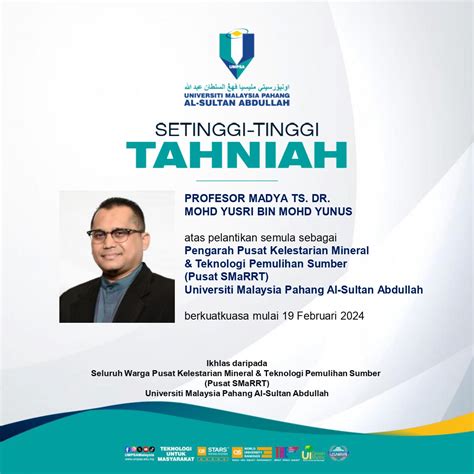Setinggi Tinggi Tahniah Diucapkan Kepada Profesor Madya Ts Dr Mohd Yusri Bin Mohd Yunus Mohd
