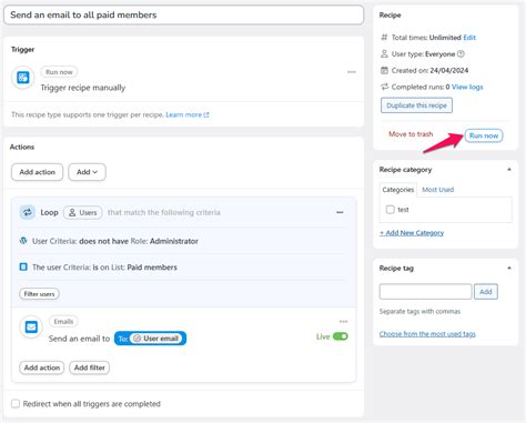 sending bulk emails with user lists in wordpress