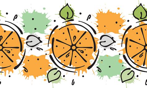 벡터 과일 완벽 한 패턴입니다 장식적인 국경을 오렌지 잎 장식 요소도 말 방울 스플래시 손으로 그린 등고선과 뇌졸중 낙서 스케치