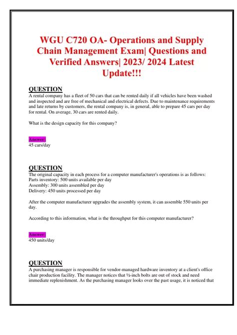 WGU C OA Operations And Supply Chain Management Exam Questions And Verified Answers