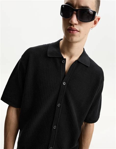 Camisa Textura Manga Corta Bershka España Online Tienda