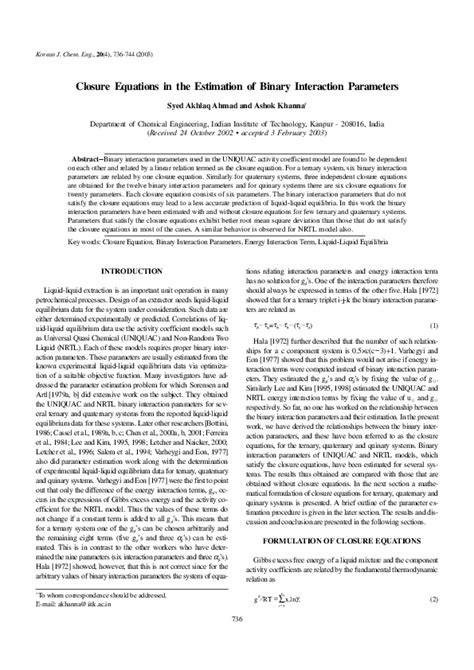 Pdf Closure Equations In The Estimation Of Binary Interaction Parameters