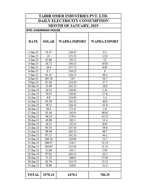 Daily Electricity Consumption Report January 2025 Pdf