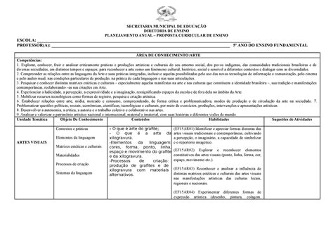 5º Ano Arte Plano De Aula Diretoria De Ensino Planejamento Anual