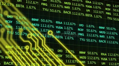 Animation Of Microprocesssor Connections And Stock Market Data Processing Against Black