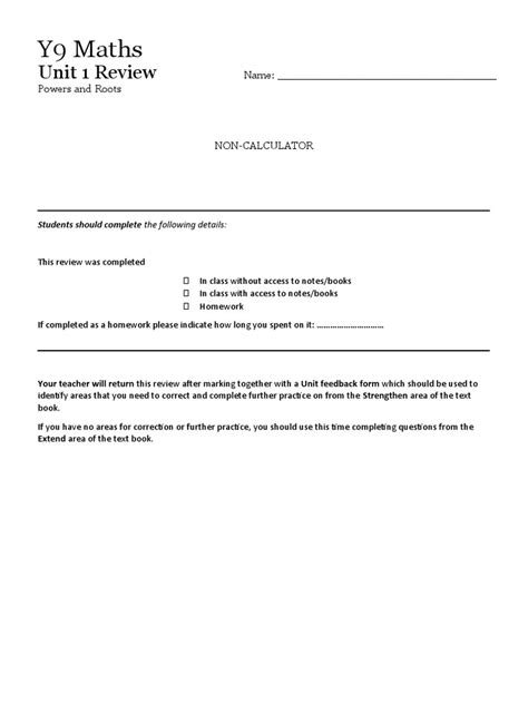 Y9 Unit 1 Review New Pdf Elementary Mathematics Mathematics