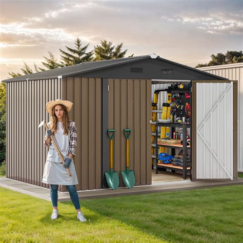 Modfusion 10x8ft Metal Storage Shed With Upgraded Framework Lock Air Vent Outdoor Utility
